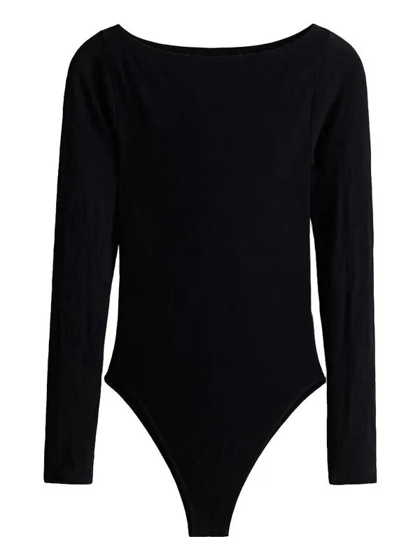 H&m Seamless Lace Long Sleeve Bodysuit - Black