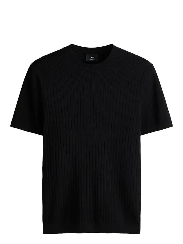 H&m Slim Fit Knitted T-shirt - Black