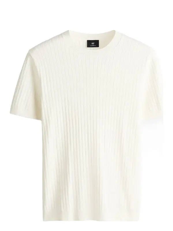 H&m Slim Fit Knitted T-shirt - Cream
