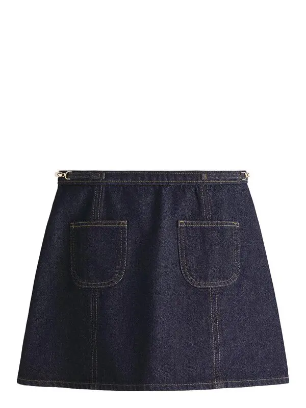 H&m A-line Denim Mini Skirt With Buckle Detail - Dark Denim Blue