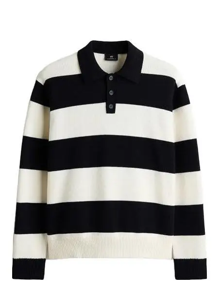 H&m Relaxed Fit Polo Shirt - Dark Blue/striped