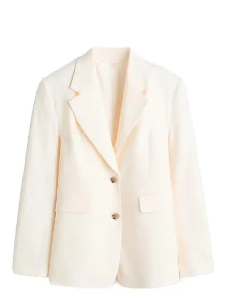 H&m Single-breasted Linen-blend Blazer With Notched Lapel - Cream