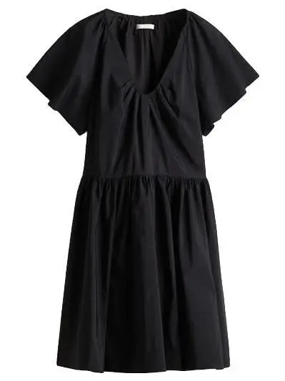 H&m Butterfly-sleeved V-neck Dress - Black