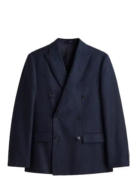H&m Relaxed Fit Double-breasted Linen-blend Jacket - Navy Blue