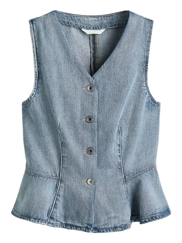H&m Denim Peplum Waistcoat - Denim Blue