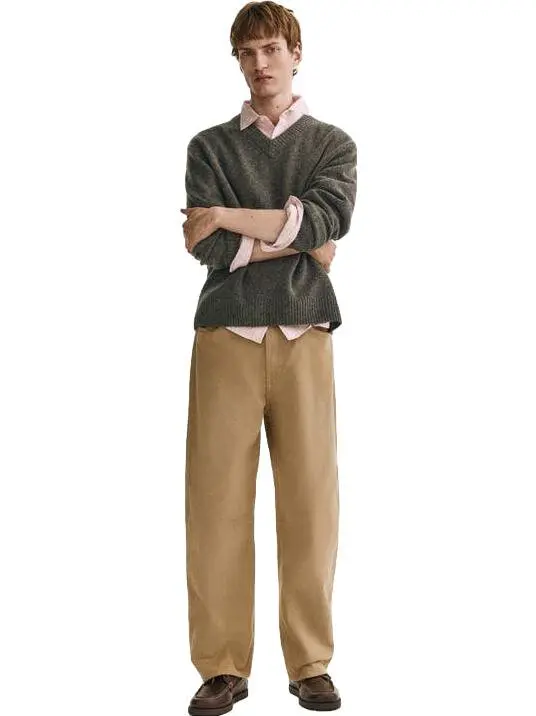 H&M Relaxed Fit Cotton Twill Trousers - Beige