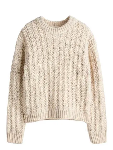 H&m Cable-knit Jumper With Round Neck - Light Beige