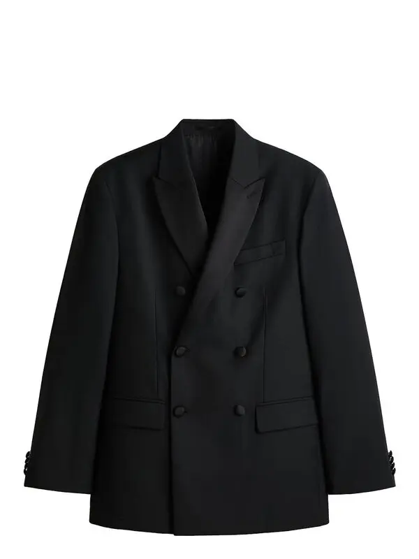 H&m Relaxed Fit Wool-blend Tuxedo Jacket - Black