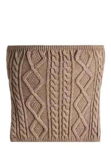 H&m Cable-knit Strapless Tube Top - Taupe