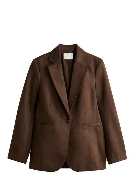 H&m Single-breasted Blazer With Notched Lapel - Dark Brown