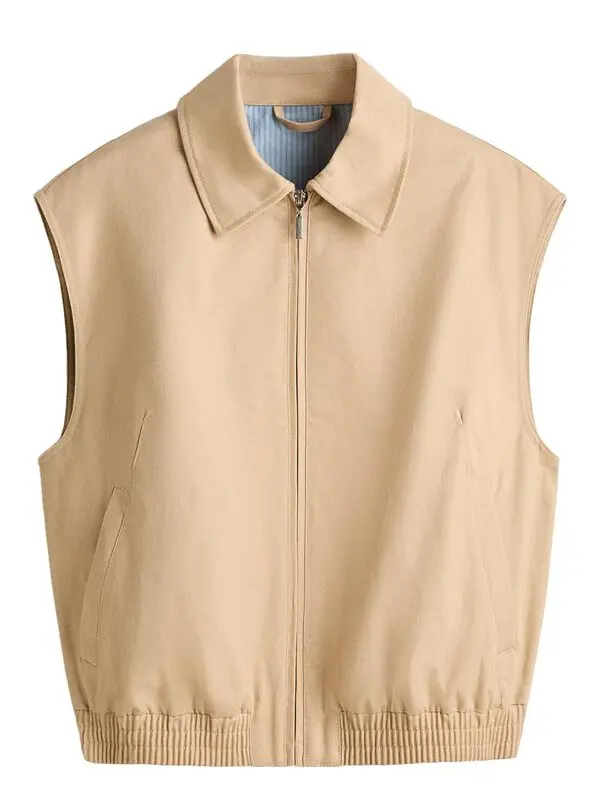H&m Collared Cotton Twill Gilet - Beige