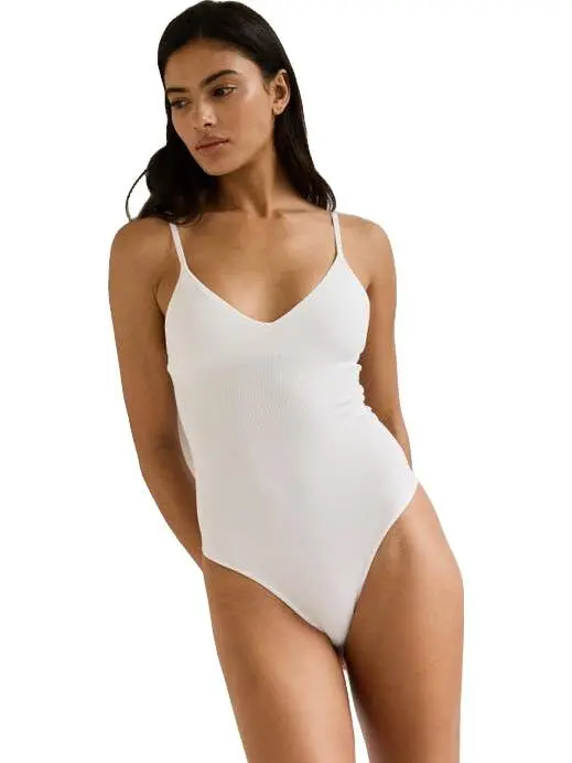 H&m Seamless Padded-cup Thong Bodysuit - White