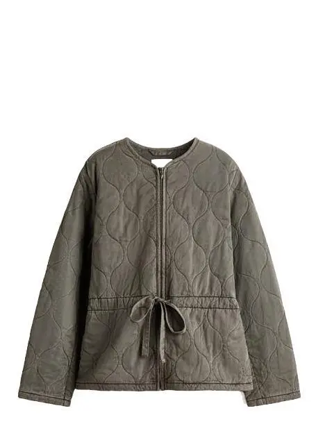H&m Quilted Twill Jacket With Drawstring Waist - Gray