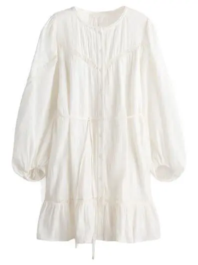 H&m Cotton Tunic Dress With Lace Insets - White