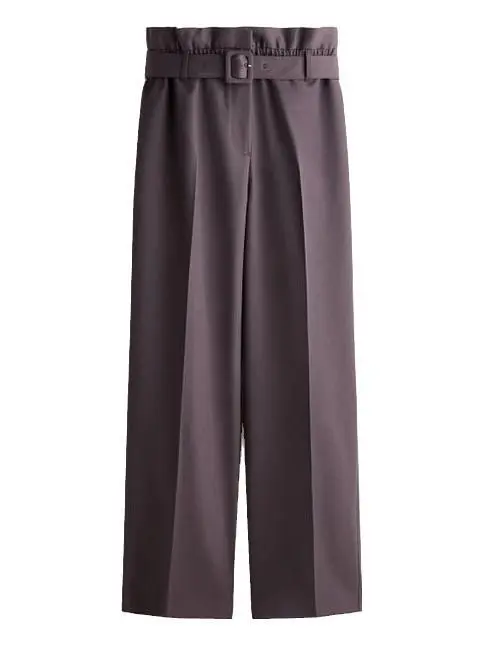 H&m Belted Wool-blend Trousers - Dusty Purple