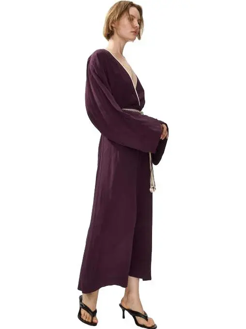 H&m Belted Viscose Maxi Dress With Tasseled Tie Belt - Dark Plum Purple