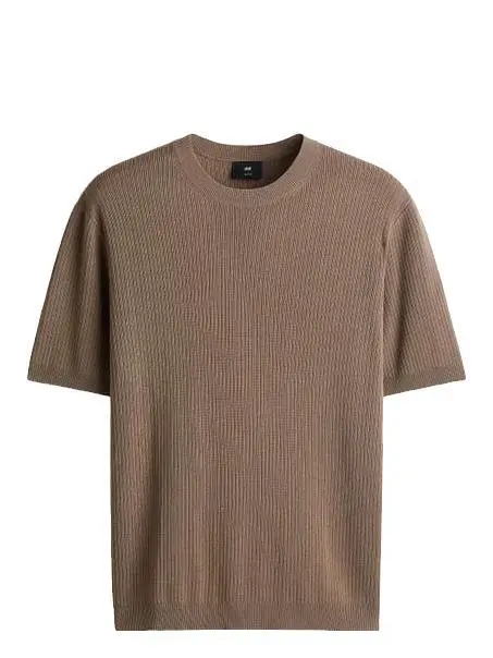 H&m Slim Fit Rib-knit T-shirt - Beige