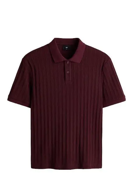 H&m Slim Fit Textured Jersey Polo Shirt - Burgundy