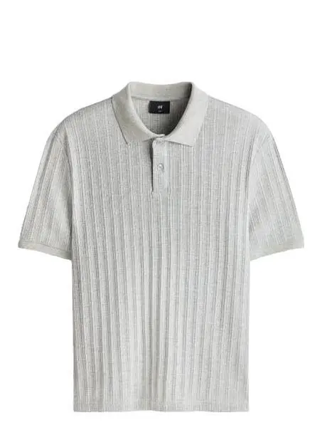 H&m Slim Fit Textured Jersey Polo Shirt - Light Gray Melange