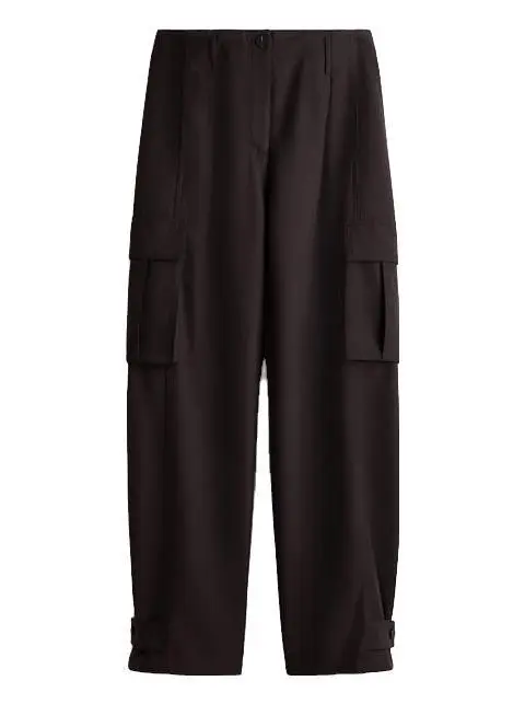H&m Barrel-leg Cargo Trousers With High Waist And Bellows Pockets - Dark Brown