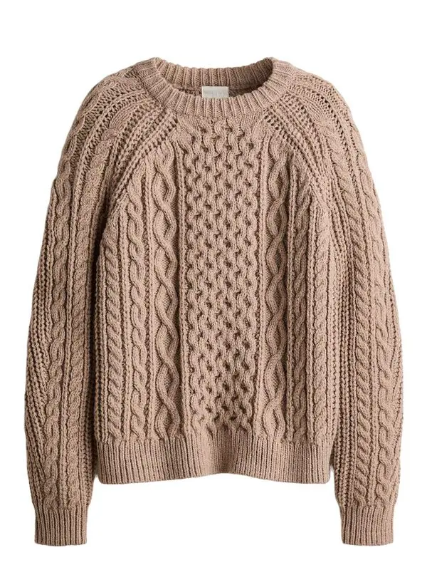 H&m Cable Knit Jumper With Raglan Sleeves - Taupe