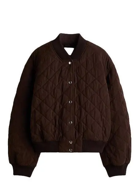 H&m Quilted Bomber Jacket - Dark Brown