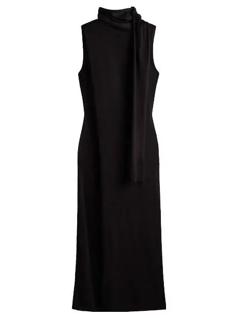 H&m Sleeveless Scarf Collar Knit Maxi Dress - Black