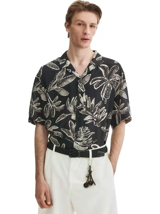 H&m Relaxed-fit Resort Shirt - Black/patterned