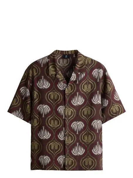 H&m Relaxed Fit Resort Shirt - Dark Brown/patterned