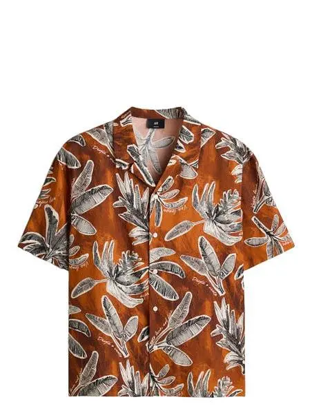 H&m Relaxed Fit Resort Shirt - Dark Orange/patterned