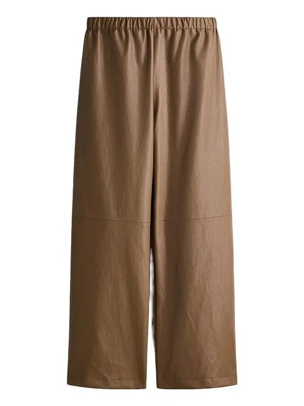 H&m Coated Wide-leg Trousers - Dark Beige