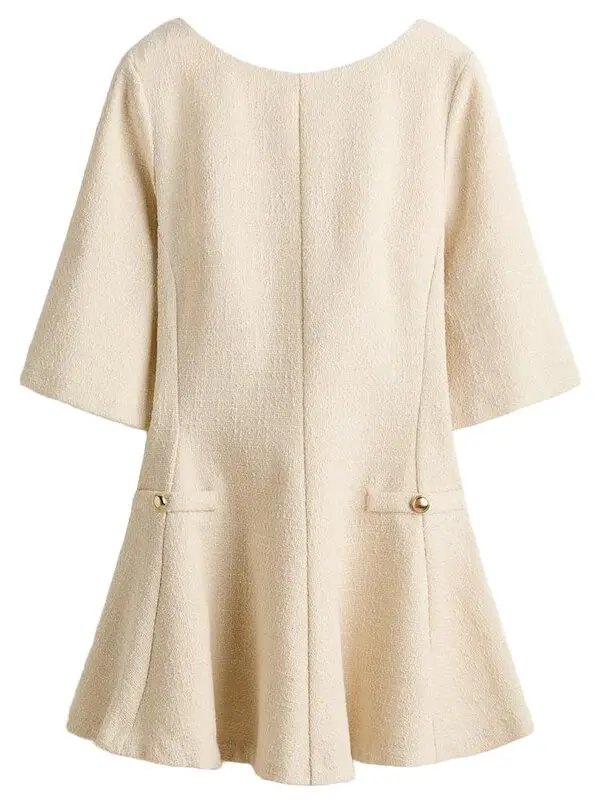 H&m Bouclé Mini Dress With V-neck Back - Light Beige