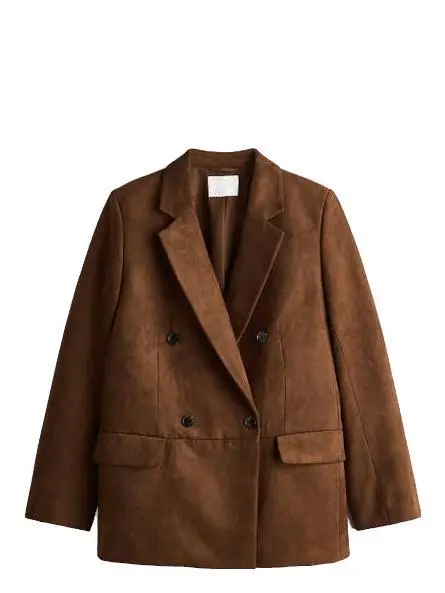 H&m Double-breasted Blazer With Notch Lapels - Brown
