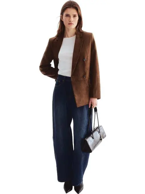 H&m Double-breasted Blazer With Notched Lapels - Brown