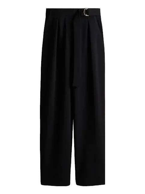 H&m Belted Tapered Trousers - Black