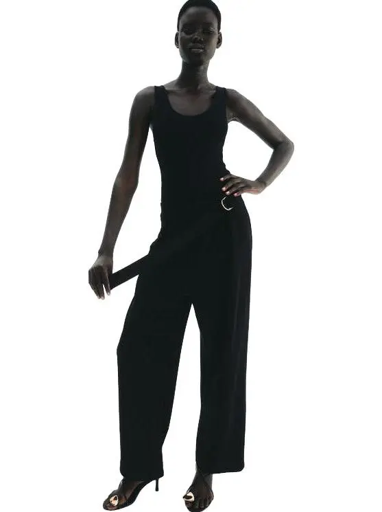 H&m Belted Tapered Trousers - Black