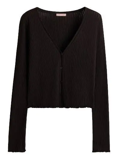 H&m Rib-knit Linen-blend Cardigan - Dark Brown