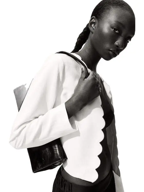 H&m Scalloped-edge Cropped Jacket - Cream