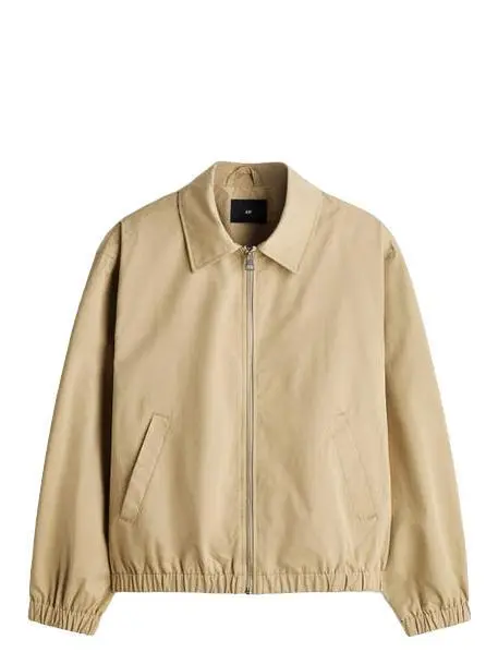 H&m Collared Cotton Twill Zip-up Jacket - Beige