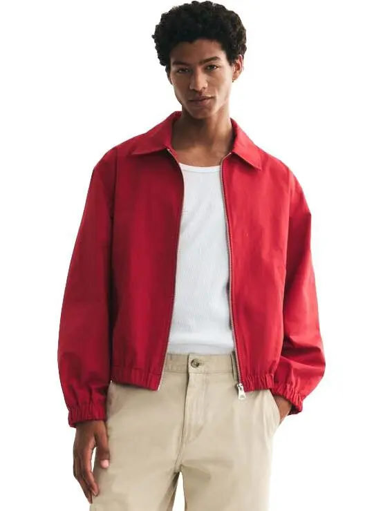 H&M Collared Cotton Twill Zip-up Jacket - Bright Red