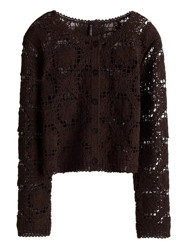 H&m Crochet-look Cardigan With Button Front - Brown