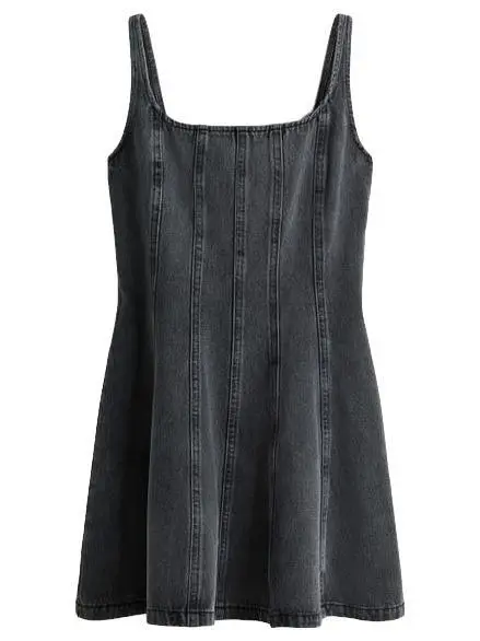 H&m Flared Skirt Denim Mini Dress - Denim Gray