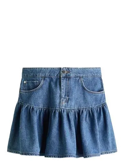 H&m Flared Denim Mini Skirt - Denim Blue