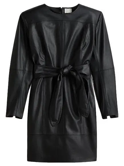 H&m Coated Tie-belt Dress - Black