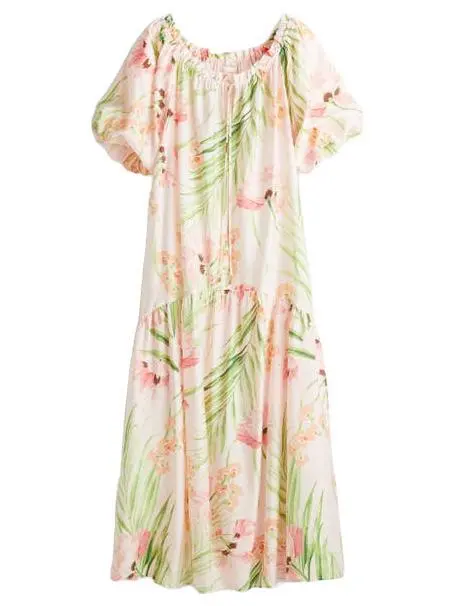 H&m Drawstring Detail Maxi Dress - Light Pink/floral