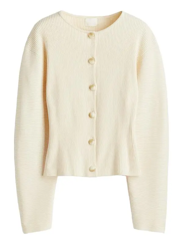 H&m Rib-knit Cardigan With Marbled Buttons - Cream
