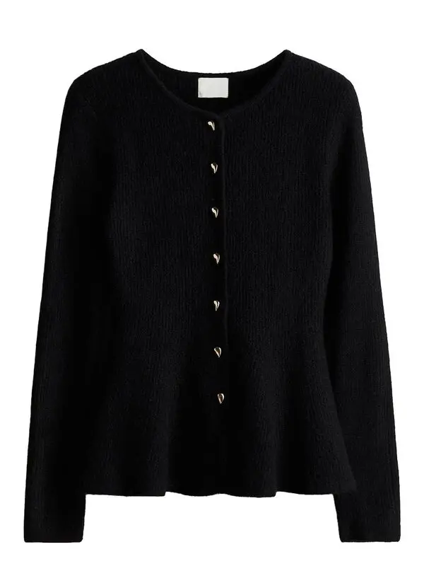 H&m Rib-knit Peplum Cardigan With Metal Buttons - Black