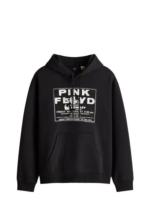 H&m Regular Fit Printed Hoodie - Black/pink Floyd