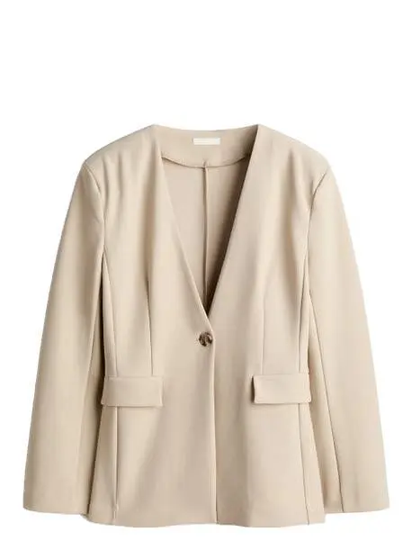 H&m Collarless Jersey Blazer - Beige