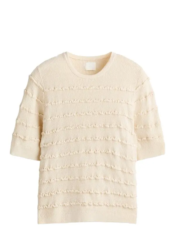 H&m Frill-trimmed Knitted Top - Cream
